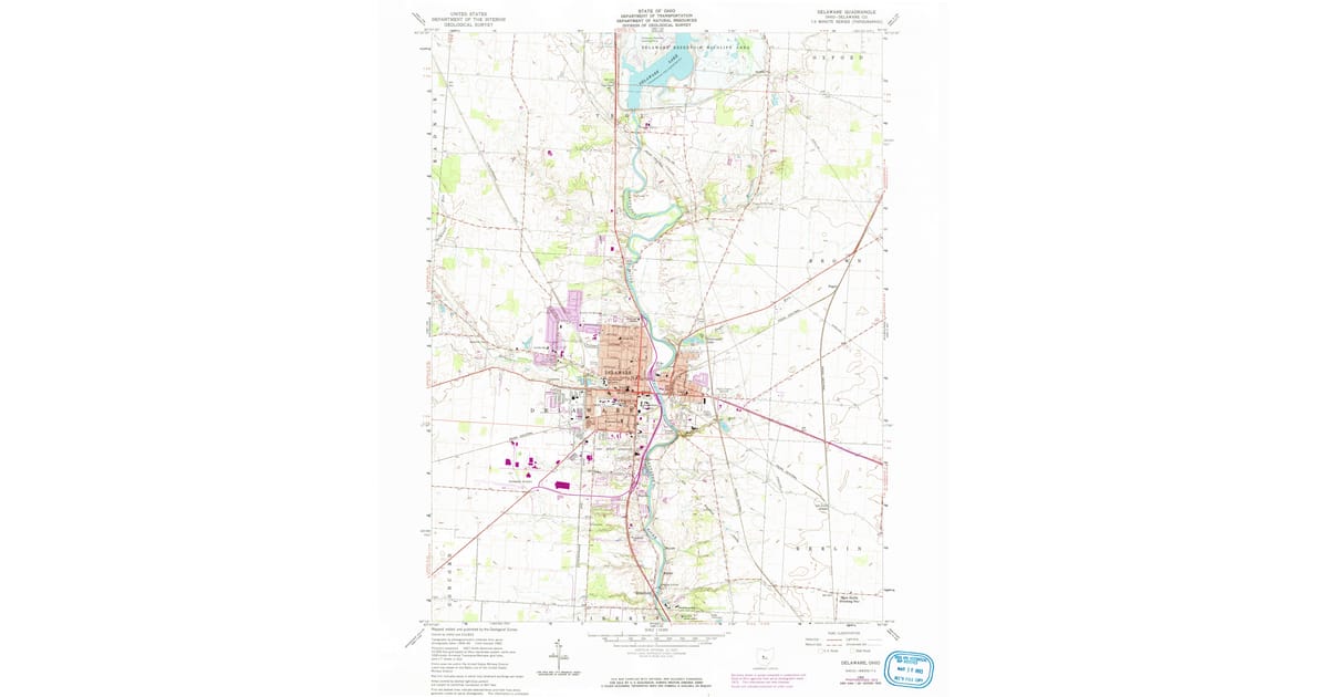 1960 Map of Delaware, OH — High-Res, 1974 Print | Pastmaps