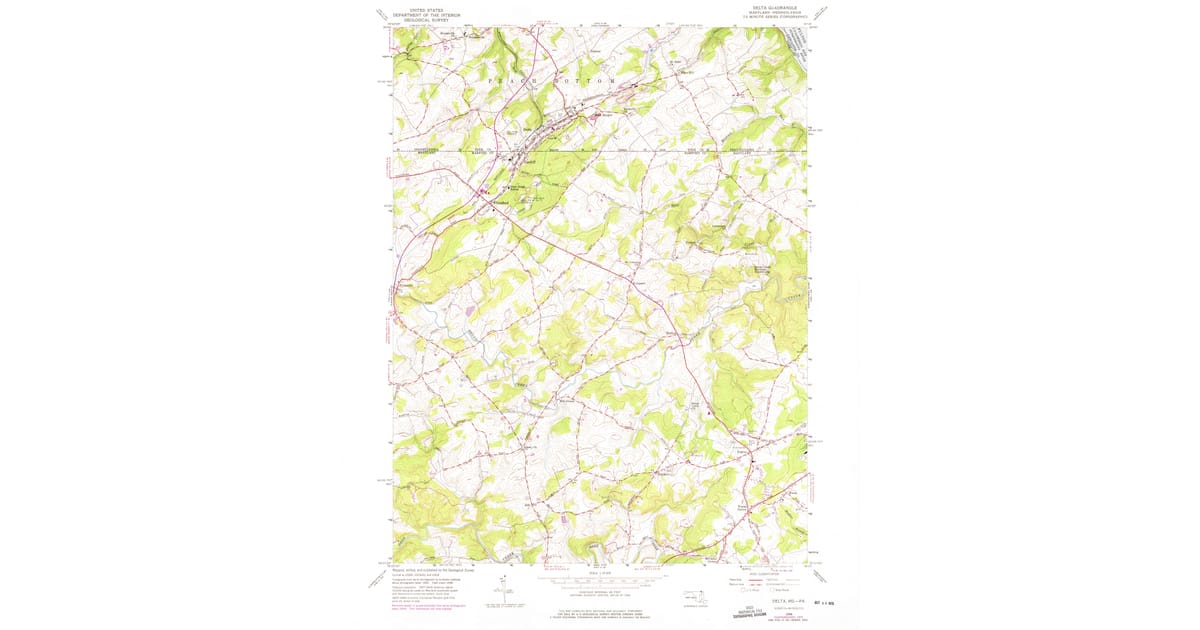 1956 Map of Delta, PA — High-Res, 1975 Print | Pastmaps