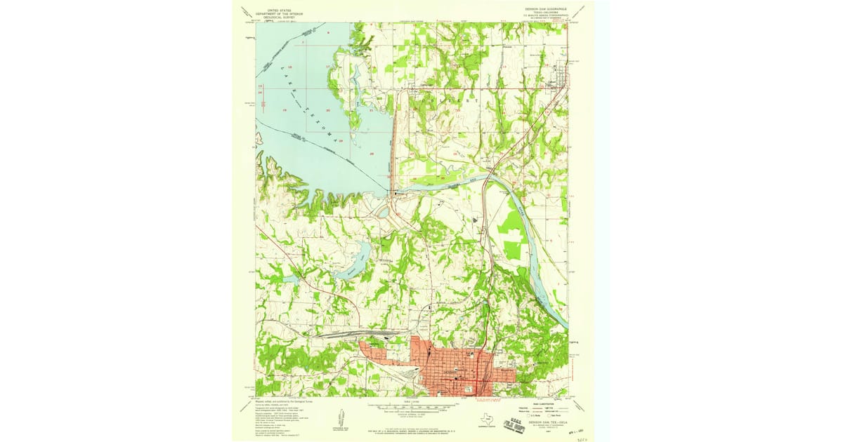 1957 Map of Denison Dam, Grayson County, TX — High-Res | Pastmaps