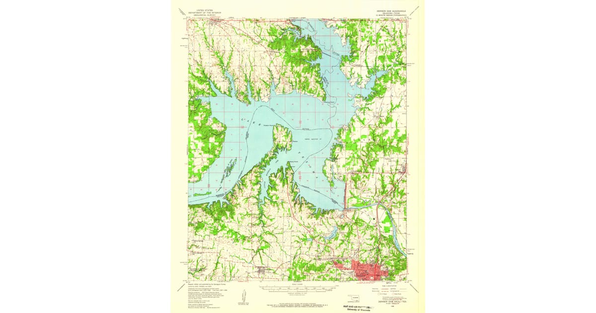 1958 Map of Denison Dam, Bryan County, OK — High-Res | Pastmaps