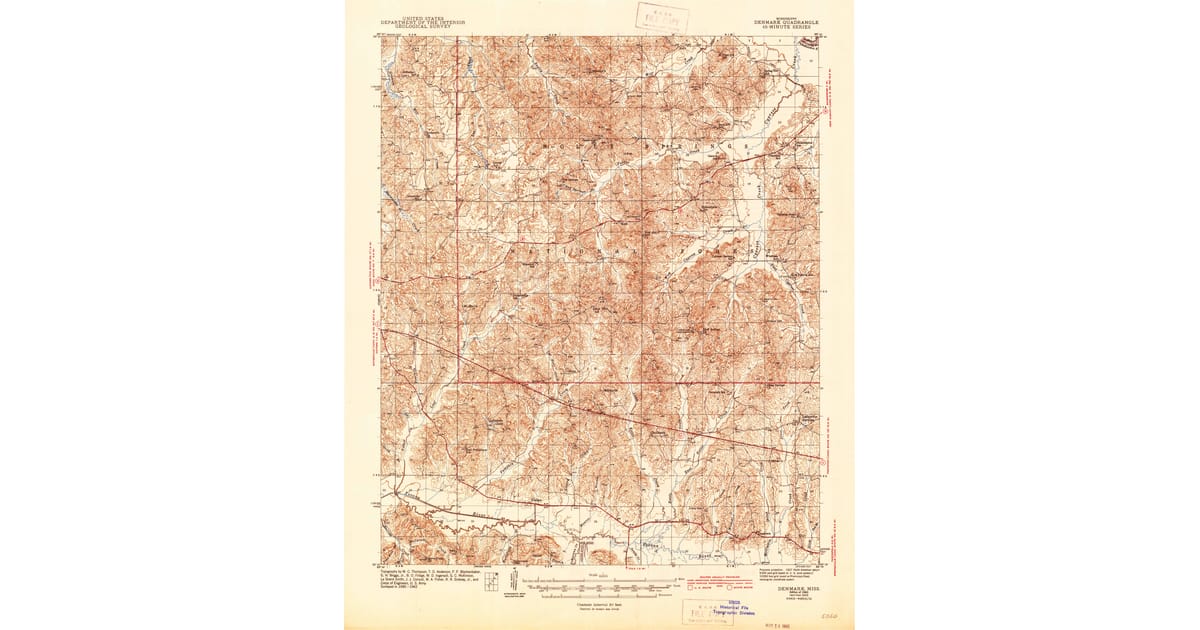 1943 Map of Denmark, Lafayette County, MS — High-Res, 1945 Print | Pastmaps