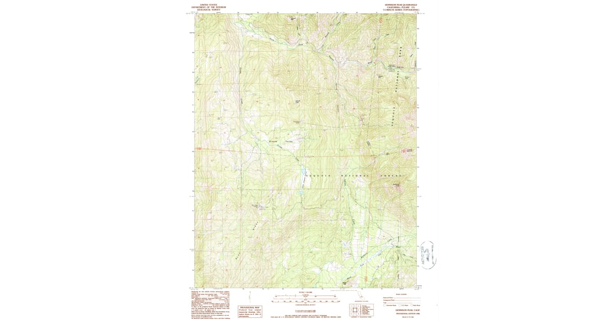 1986 Map of Dennison Peak, Tulare County, CA — High-Res | Pastmaps