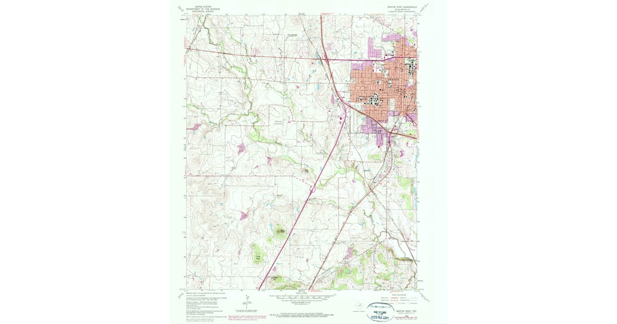 1960 Map of Denton West, Denton County, TX — High-Res, 1974 Print #2 ...