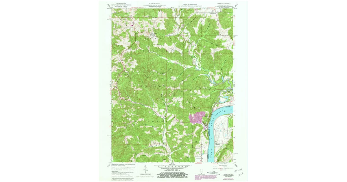 1958 Map of Derby, Perry County, IN — High-Res, 1981 Print | Pastmaps