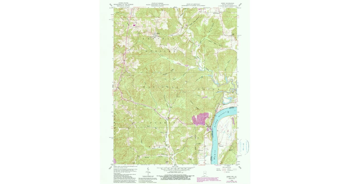 1958 Map of Derby, Perry County, IN — High-Res, 1989 Print | Pastmaps