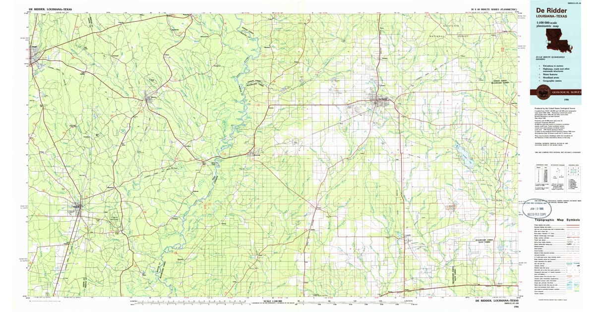 1986 Map of DeRidder, LA — High-Res | Pastmaps