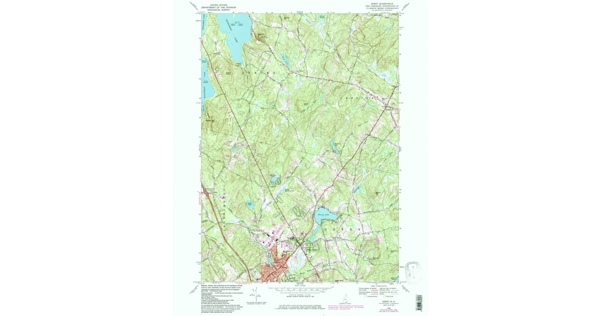 1968 Map of Derry, Rockingham County, NH — High-Res, 1985 Print | Pastmaps