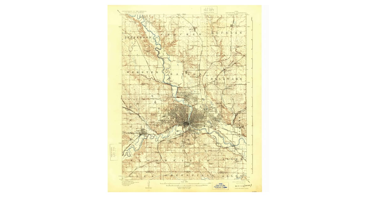 1907 Map of Des Moines, IA — High-Res, 1924 Print | Pastmaps