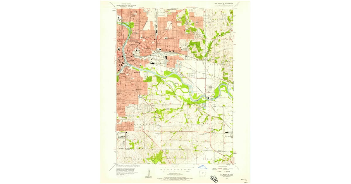 1956 Map of Des Moines SE, Polk County, IA — High-Res | Pastmaps