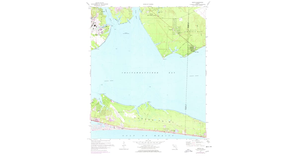1970 Map of Destin, FL — High-Res, 1977 Print | Pastmaps