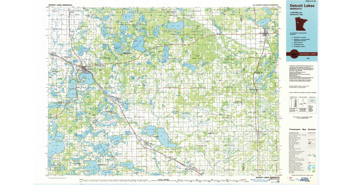 1986 Map of Detroit Lakes, MN — High-Res | Pastmaps