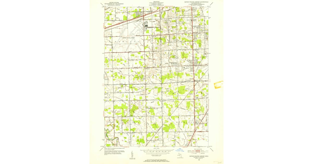 1952 Map of Detroit Wayne Airport, Wayne County, MI — High-Res | Pastmaps