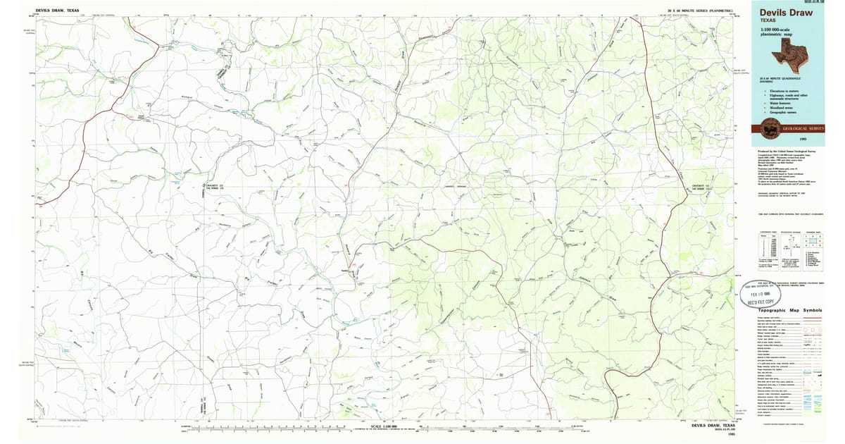 1985 Map of Devils Draw, Val Verde County, TX — High-Res | Pastmaps