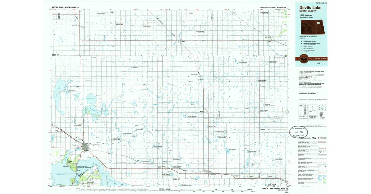 1985 Map of Devils Lake, Ramsey County, ND — High-Res | Pastmaps