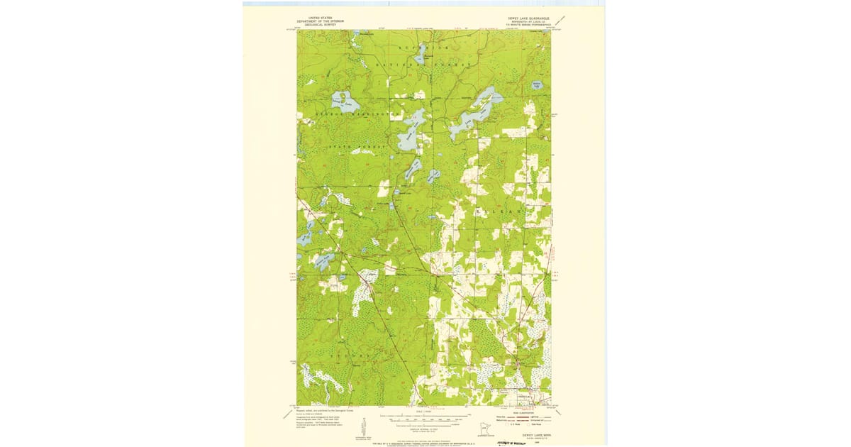 1955 Map of Dewey Lake, St. Louis County, MN — High-Res | Pastmaps