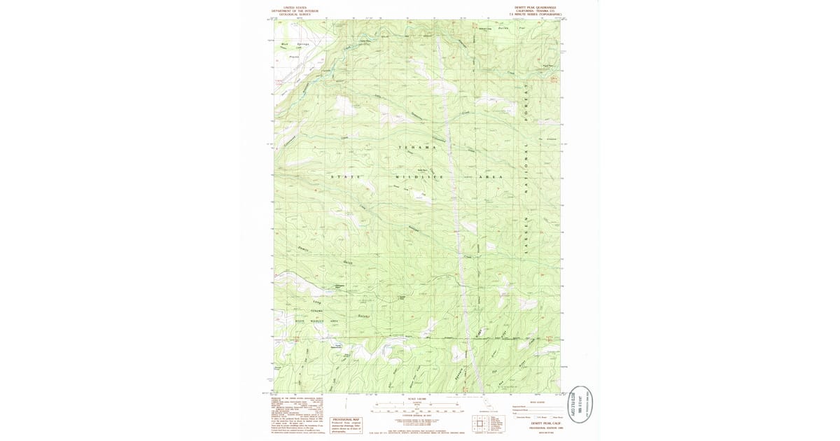 1985 Map of Dewitt Peak, Tehama County, CA — High-Res | Pastmaps