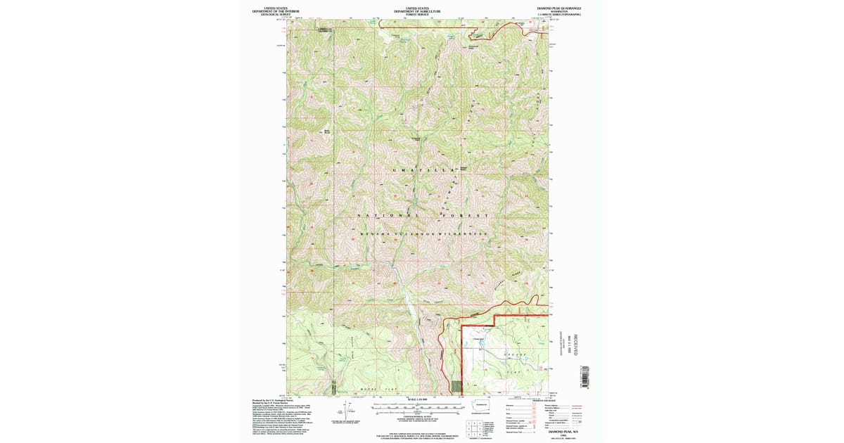 1995 Map of Diamond Peak, Garfield County, WA — High-Res | Pastmaps