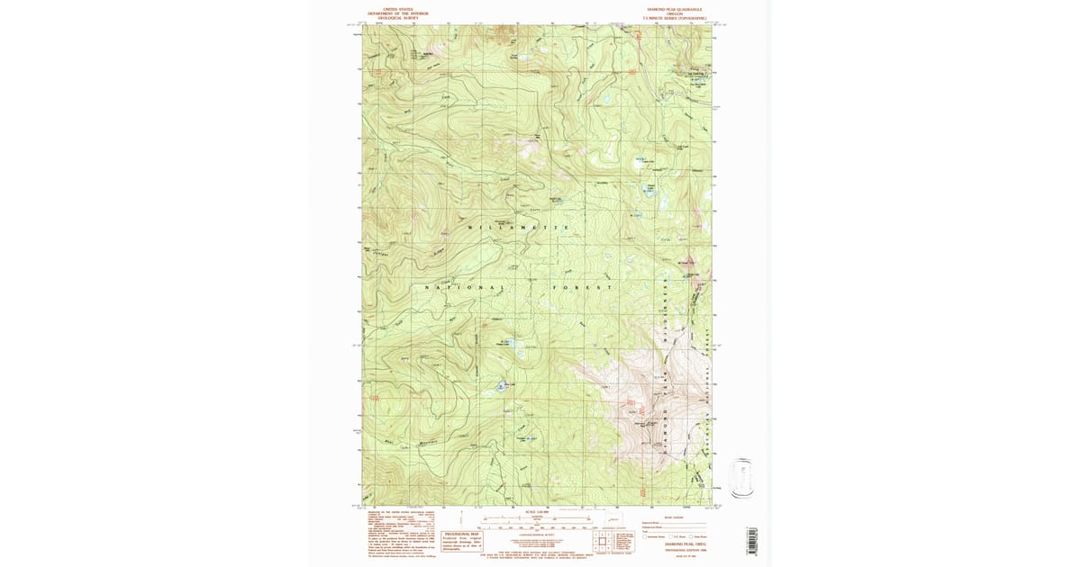 1986 Map of Diamond Peak, Lane County, OR — High-Res | Pastmaps