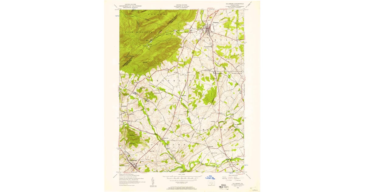 1952 Map of Dillsburg, PA — High-Res, 1958 Print #2 | Pastmaps