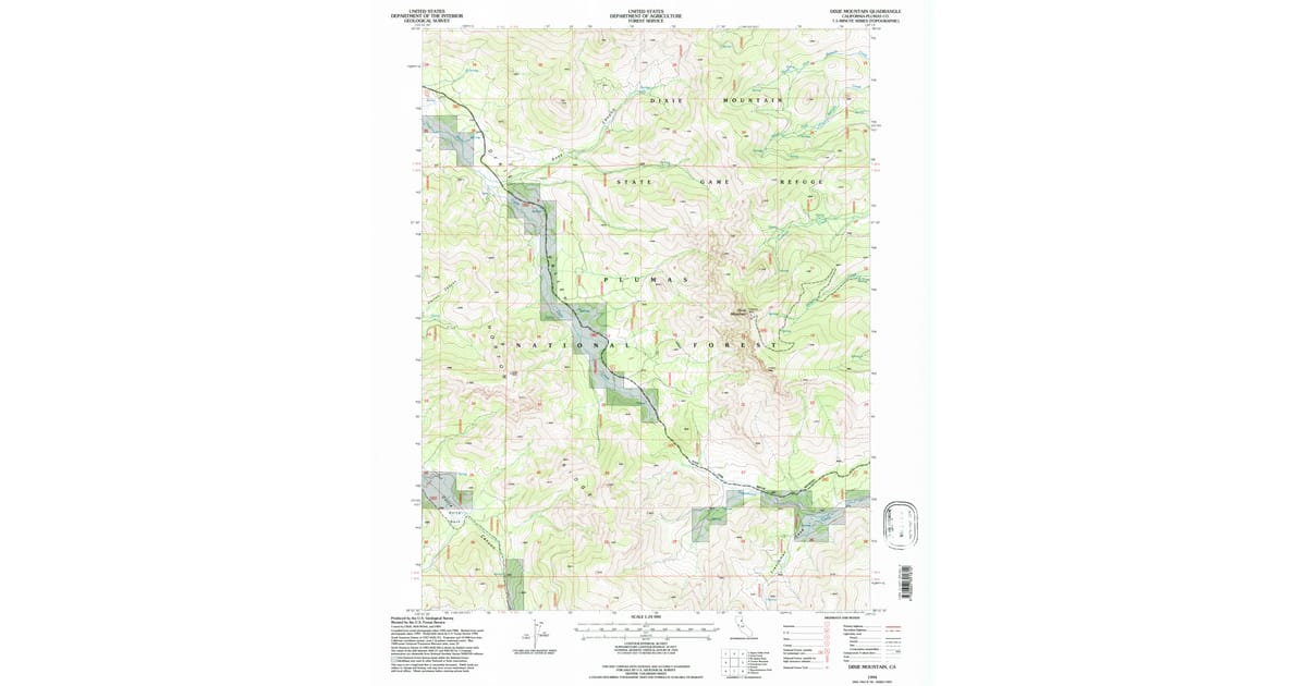 1994 Map of Dixie Mountain, Plumas County, CA — High-Res | Pastmaps