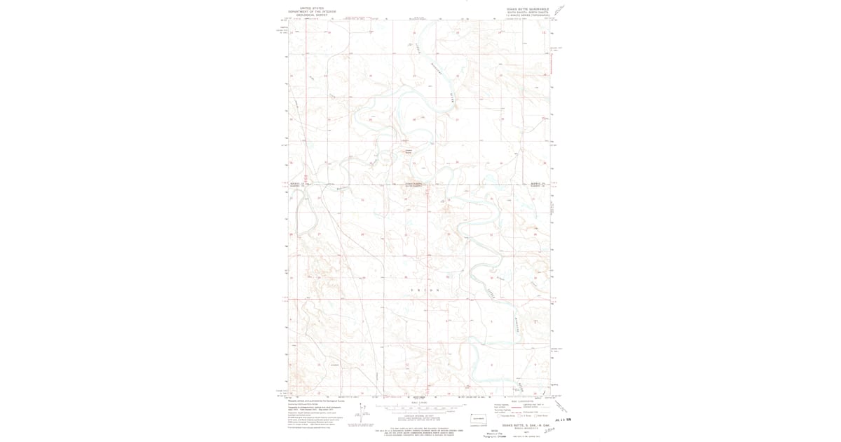 1977 Map of Doaks Butte, Harding County, SD — High-Res | Pastmaps