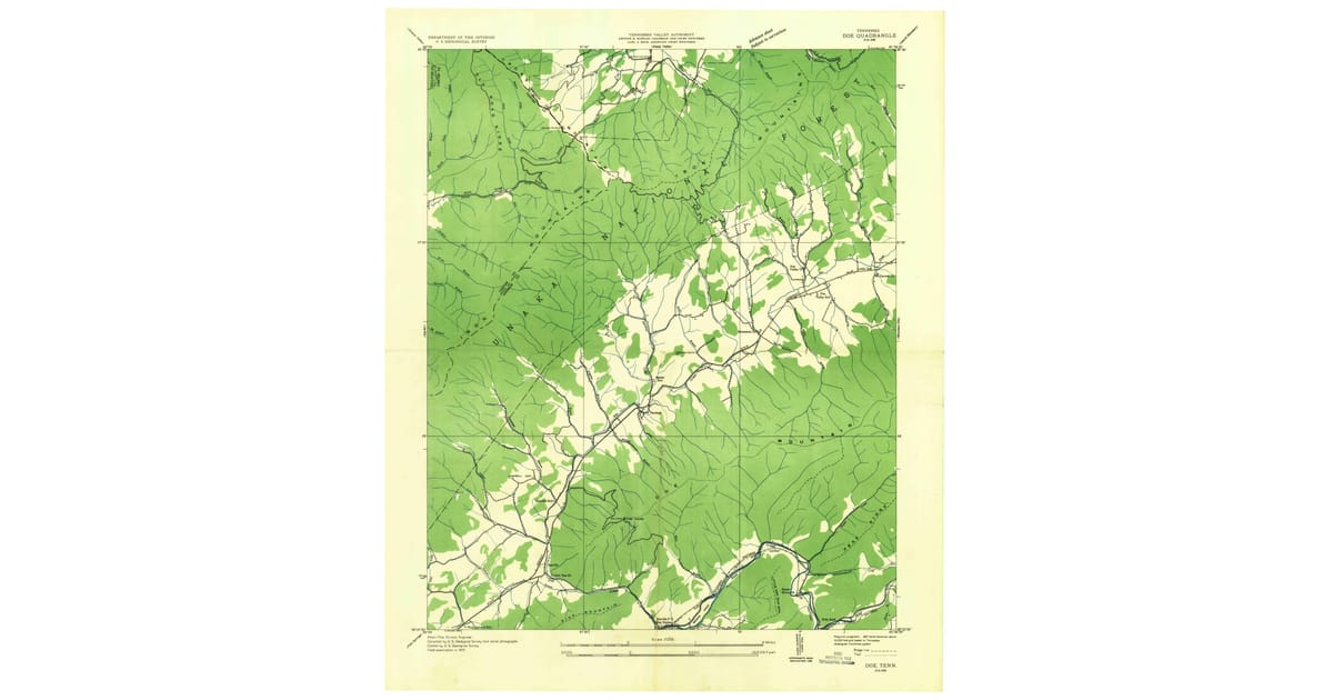 1935 Map of Doe, Johnson County, TN — High-Res | Pastmaps