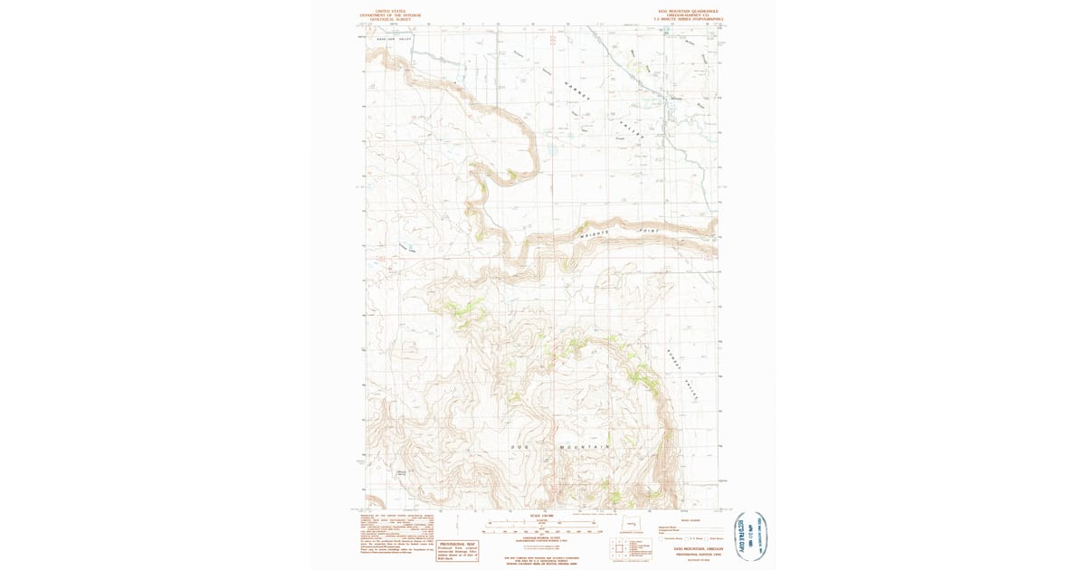 1990 Map of Dog Mountain, Harney County, OR — High-Res | Pastmaps