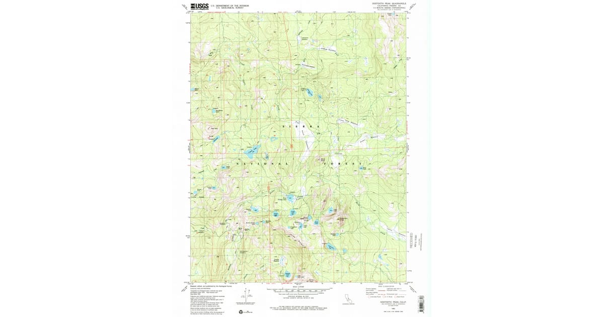 1982 Map of Dogtooth Peak, Fresno County, CA — High-Res, 1988 Print #2 ...