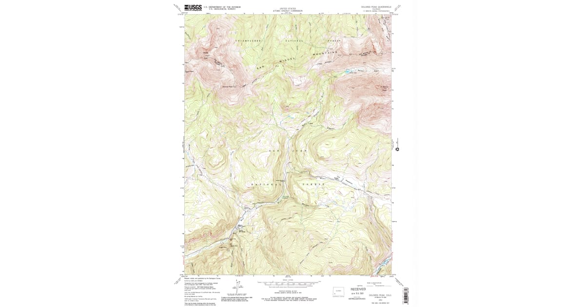 1953 Map of Dolores Peak, Dolores County, CO — High-Res, 1985 Print #2 ...