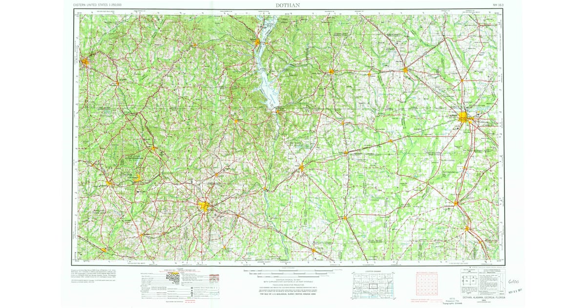 1953 Map of Dothan, AL — High-Res, 1977 Print | Pastmaps