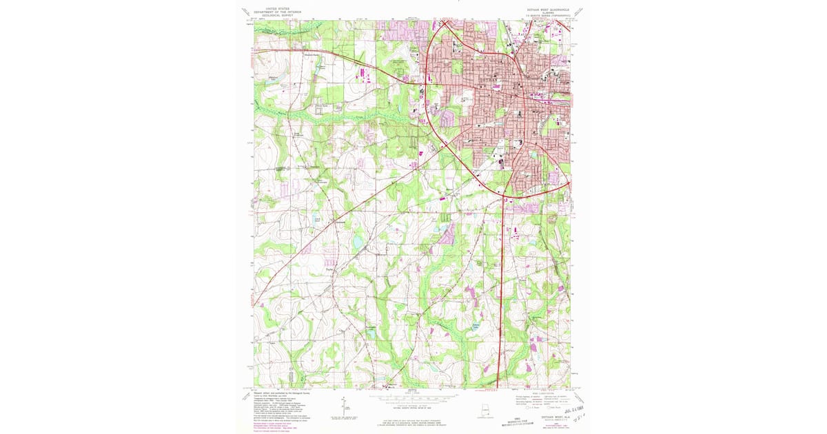 1969 Map of Dothan West, Houston County, AL — High-Res, 1981 Print ...