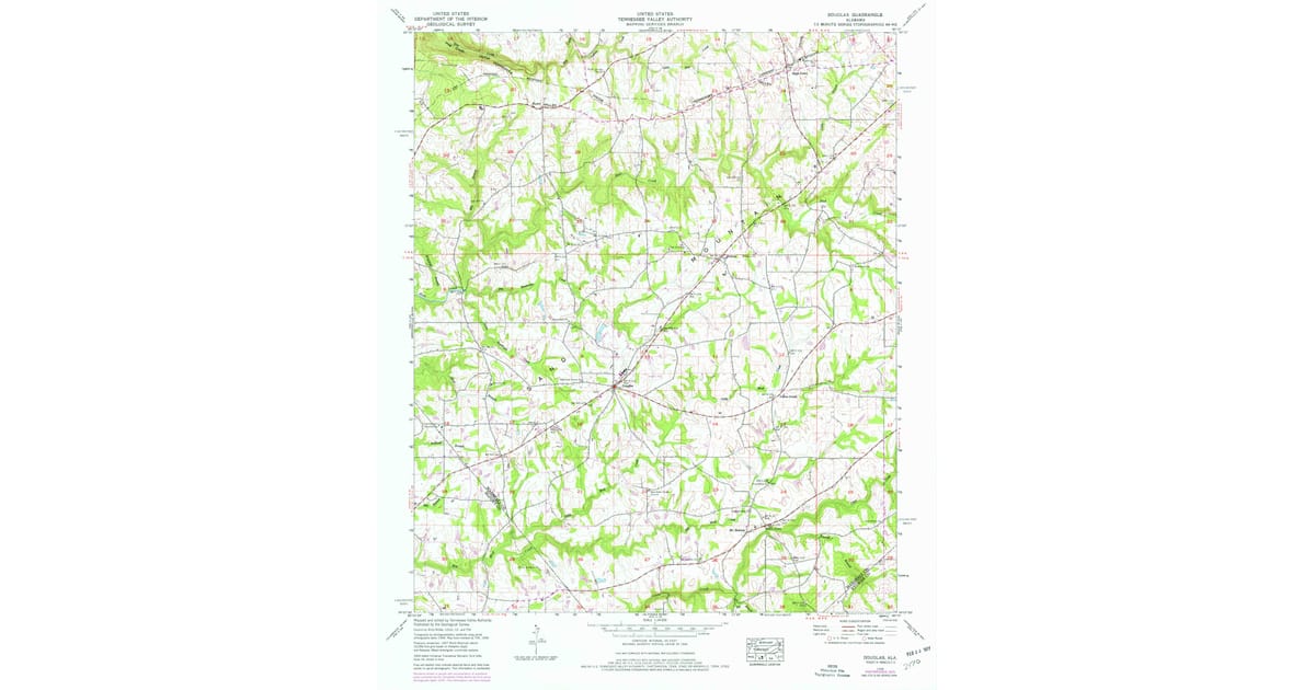1958 Map of Douglas, AL — High-Res, 1976 Print | Pastmaps