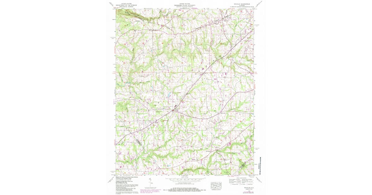 1958 Map of Douglas, AL — High-Res, 1985 Print | Pastmaps