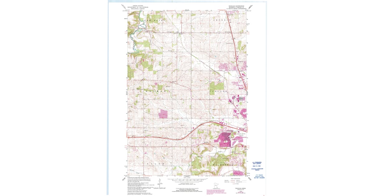 1966 Map of Douglas, Olmsted County, MN — High-Res, 1993 Print | Pastmaps