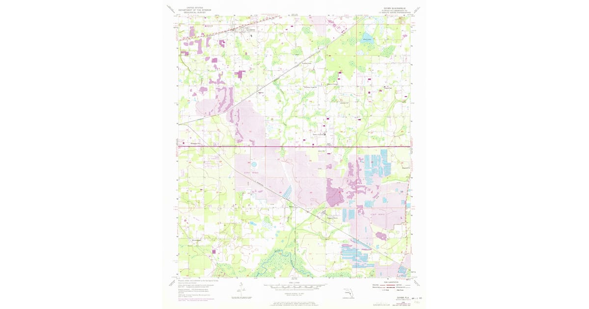 1955 Map of Dover, FL — High-Res, 1972 Print | Pastmaps
