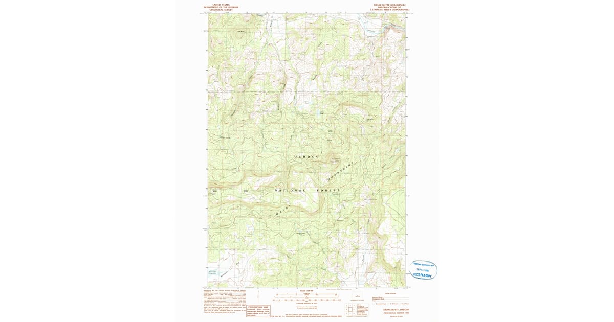 1990 Map of Drake Butte, Crook County, OR — High-Res | Pastmaps