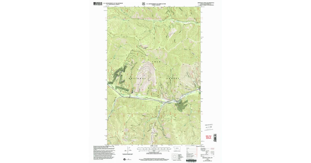 1999 Map of Driveway Peak, Sanders County, MT — High-Res | Pastmaps