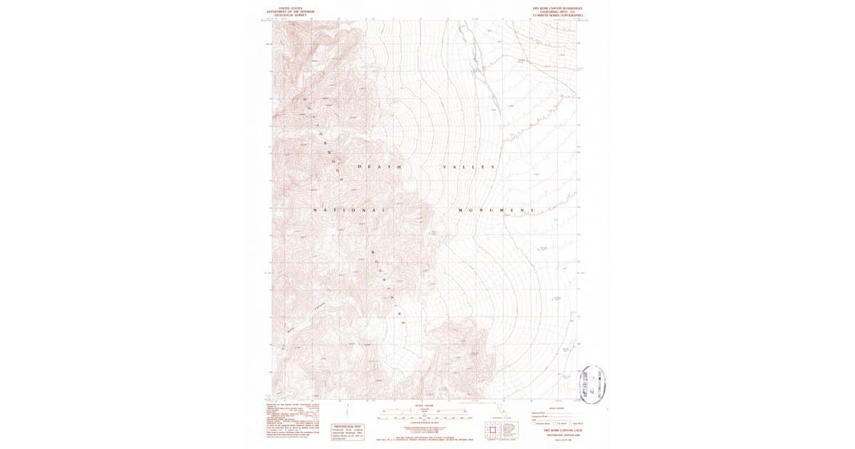 1986 Map of Dry Bone Canyon, Inyo County, CA — High-Res | Pastmaps
