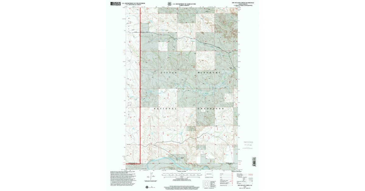 1997 Map of Dry Bullion Creek, Golden Valley County, ND — High-Res ...