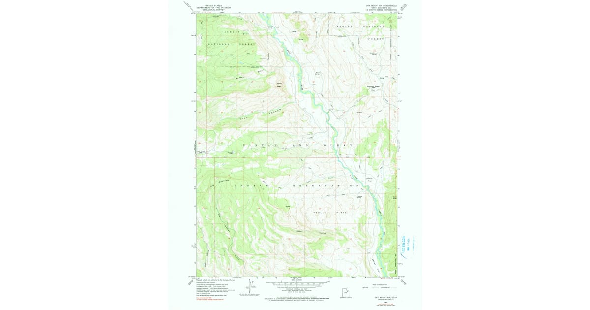 1962 Map of Dry Mountain, Duchesne County, UT — High-Res, 1990 Print ...