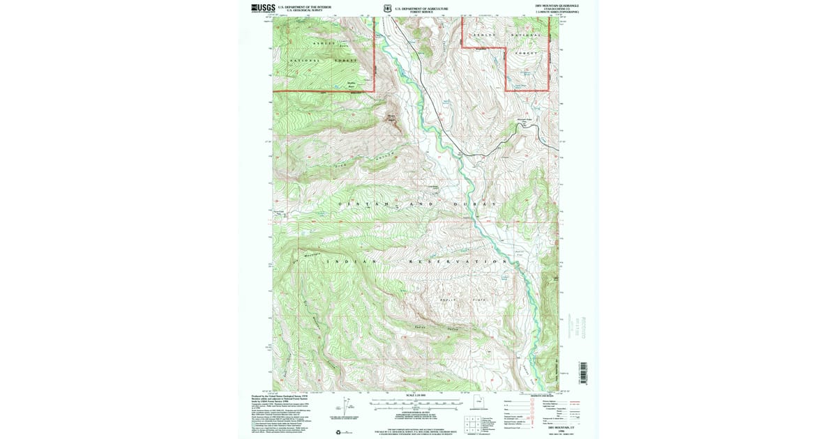 1996 Map of Dry Mountain, Duchesne County, UT — High-Res | Pastmaps