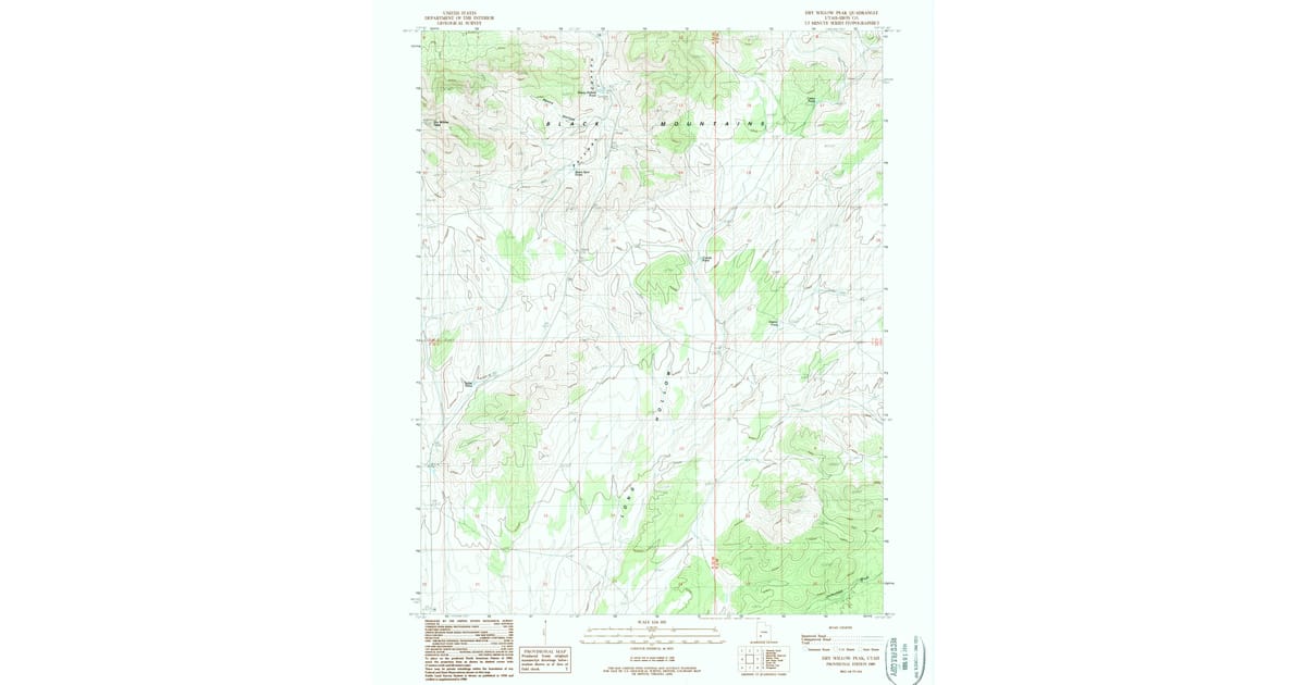 1989 Map of Dry Willow Peak, Iron County, UT — High-Res | Pastmaps