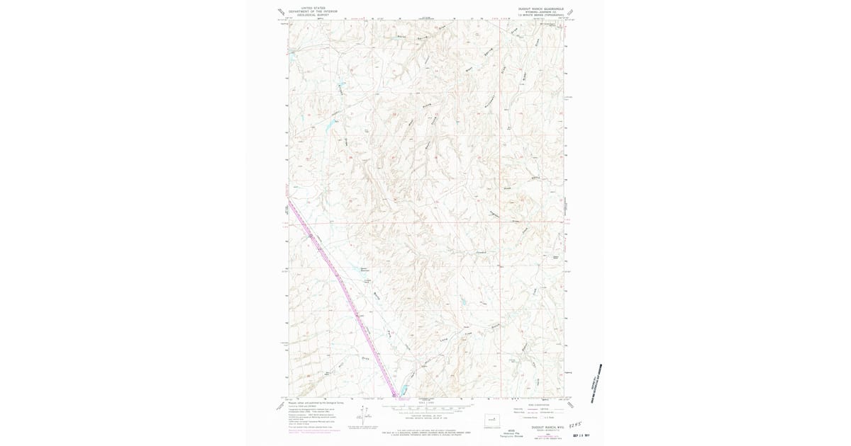 1961 Map of Dugout Ranch, Johnson County, WY — High-Res, 1977 Print ...