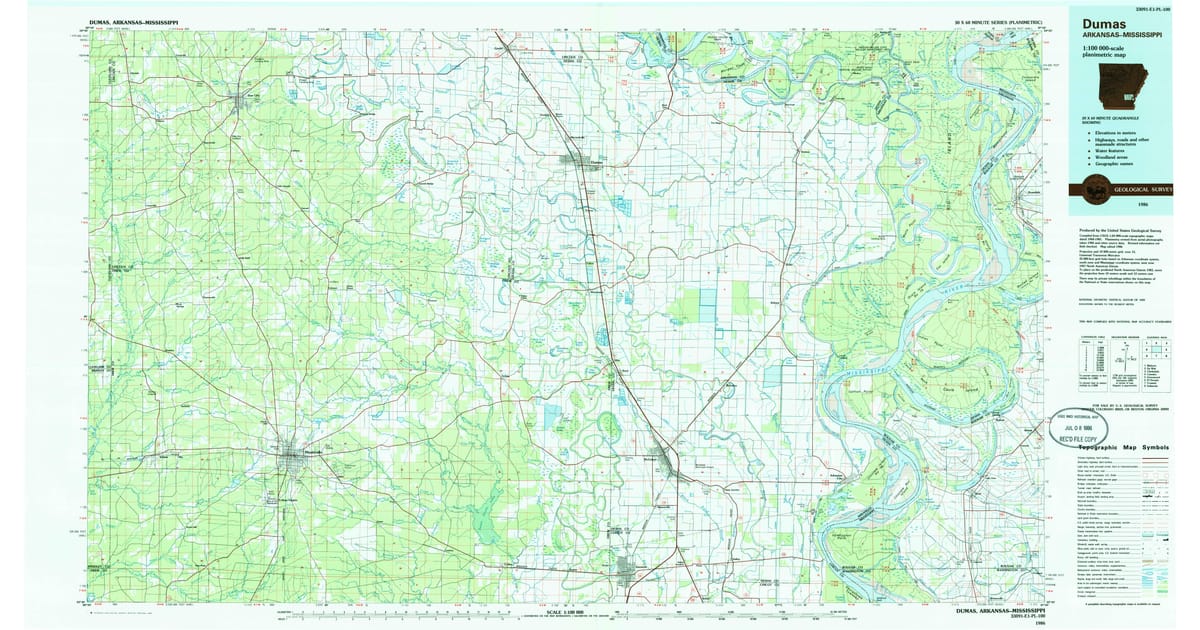 1986 Map of Dumas, AR — High-Res | Pastmaps