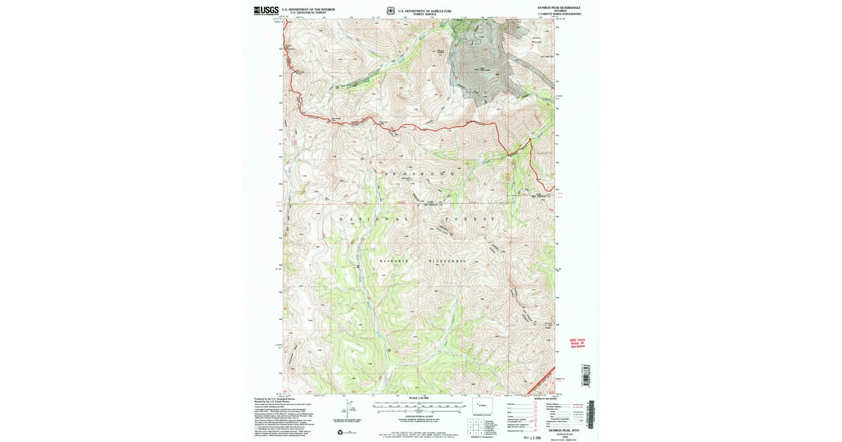 1991 Map of Dunrud Peak, Fremont County, WY — High-Res | Pastmaps