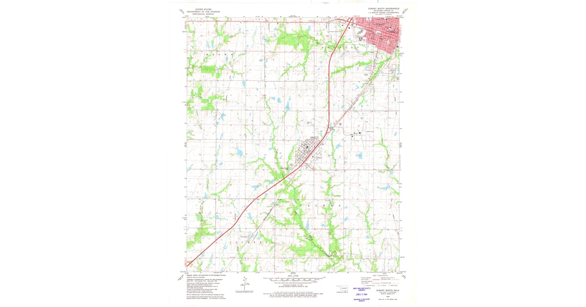 1980 Map of Durant South, Bryan County, OK — High-Res | Pastmaps