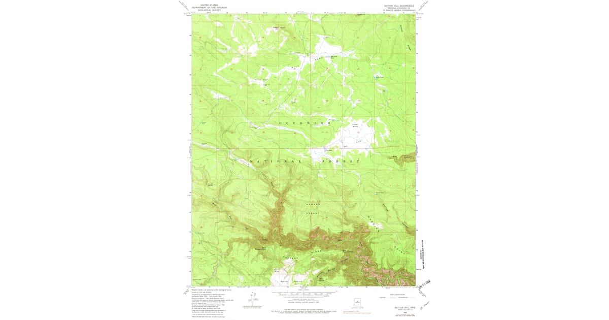 1963 Map of Dutton Hill, Coconino County, AZ — High-Res, 1982 Print #2 ...