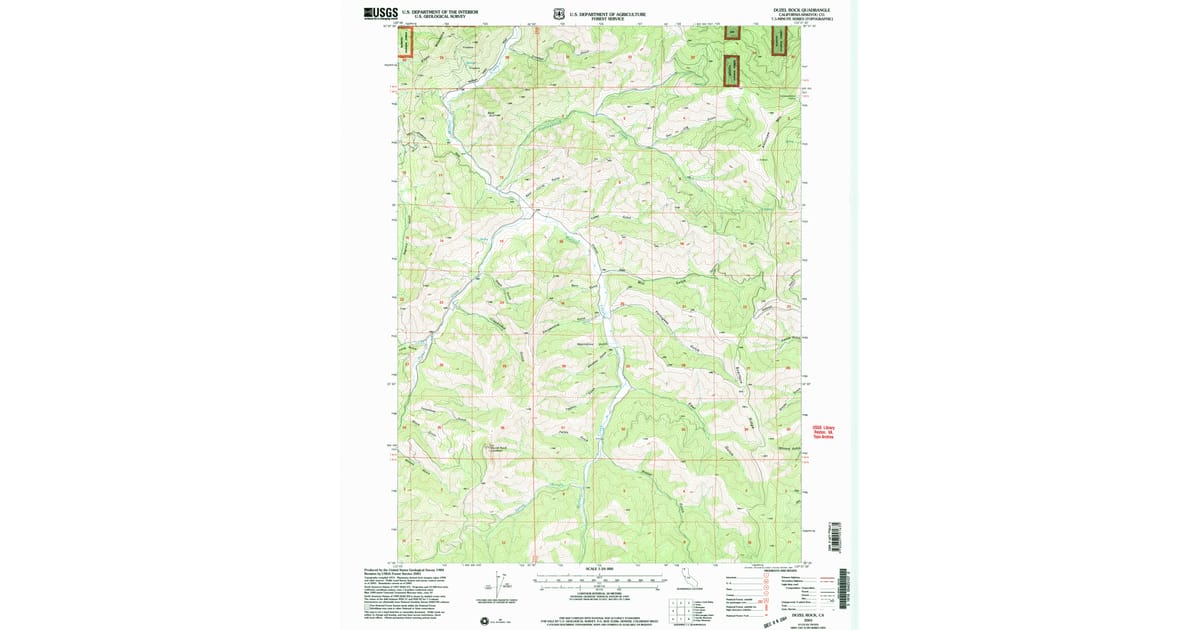 2001 Map of Duzel Rock, Siskiyou County, CA — High-Res | Pastmaps