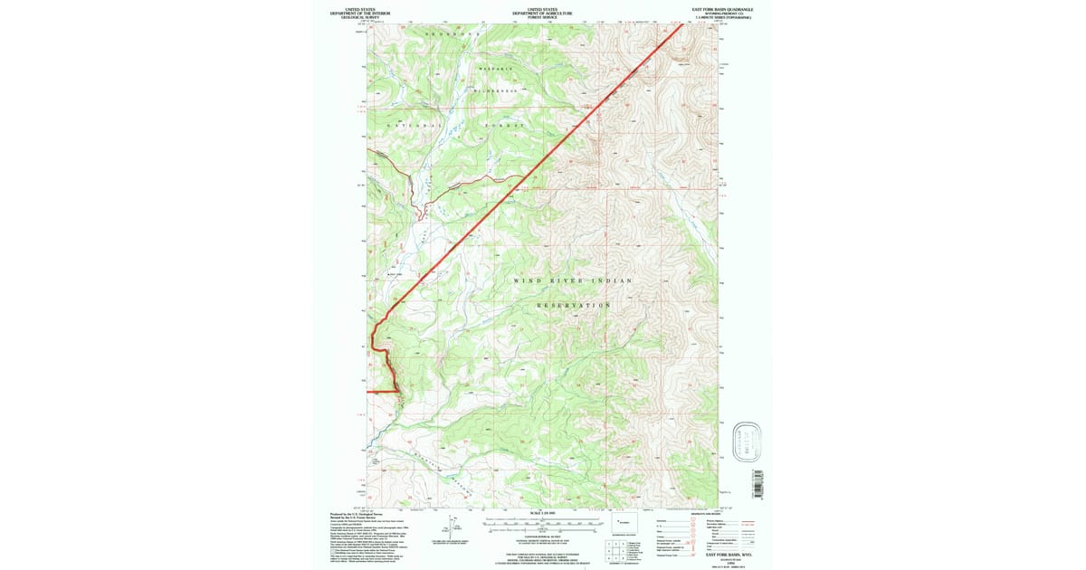 1991 Map of East Fork Basin, Fremont County, WY — High-Res | Pastmaps