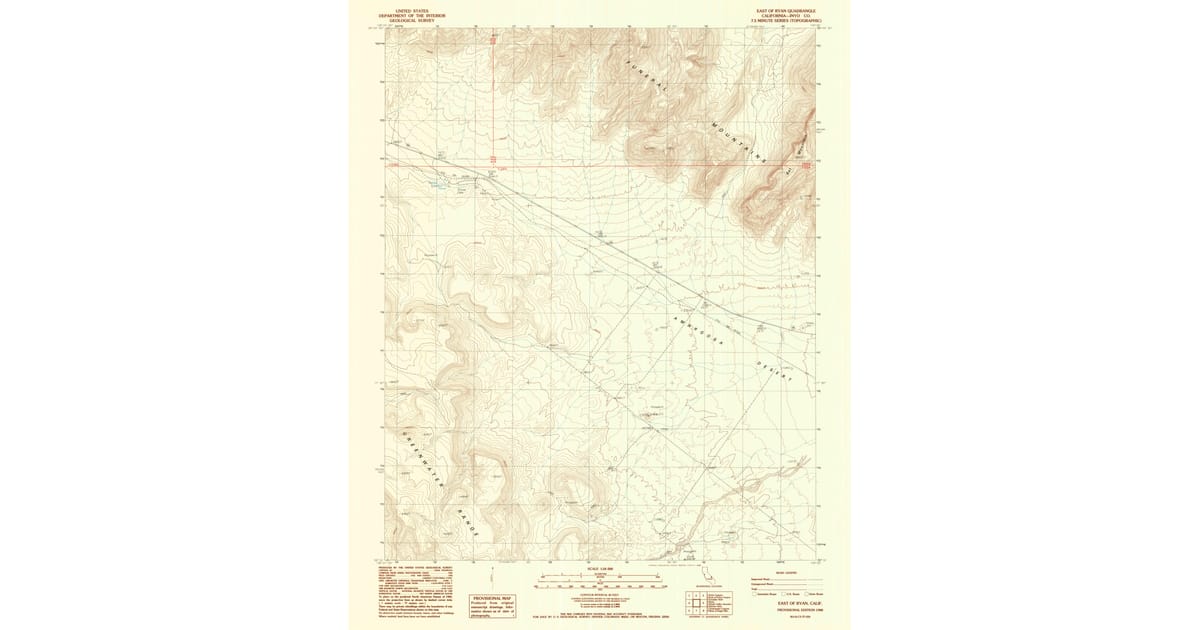 1988 Map of East of Ryan, Inyo County, CA — High-Res | Pastmaps